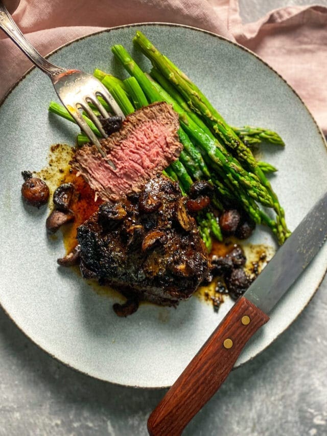 The Perfect Medium-Rare Steak & Sauteéd Mushrooms