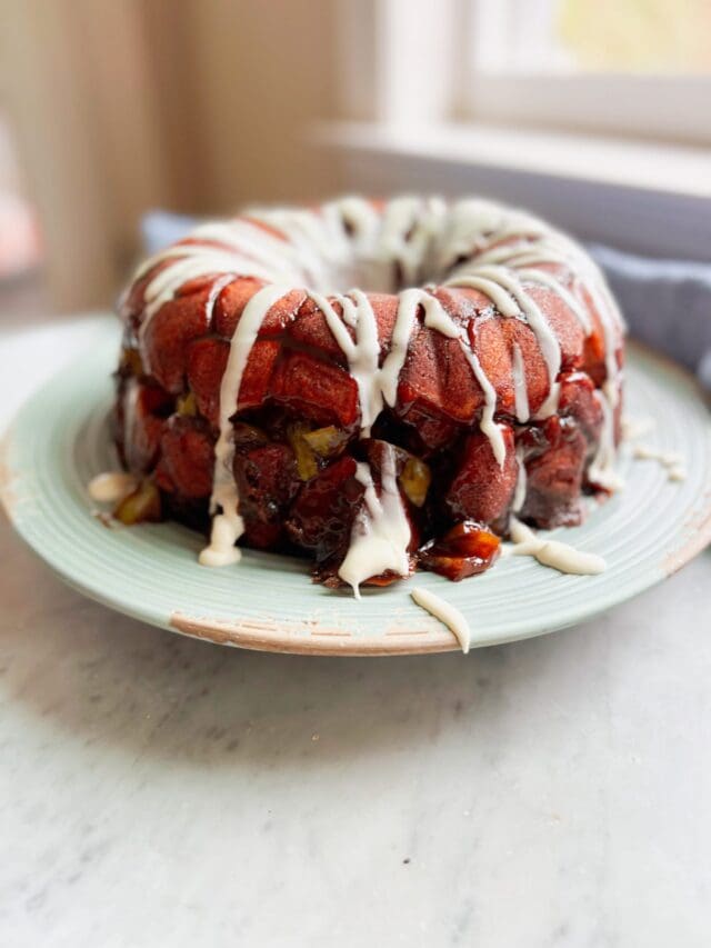 Apple Monkey Bread with Bourbon Cream Cheese Glaze
